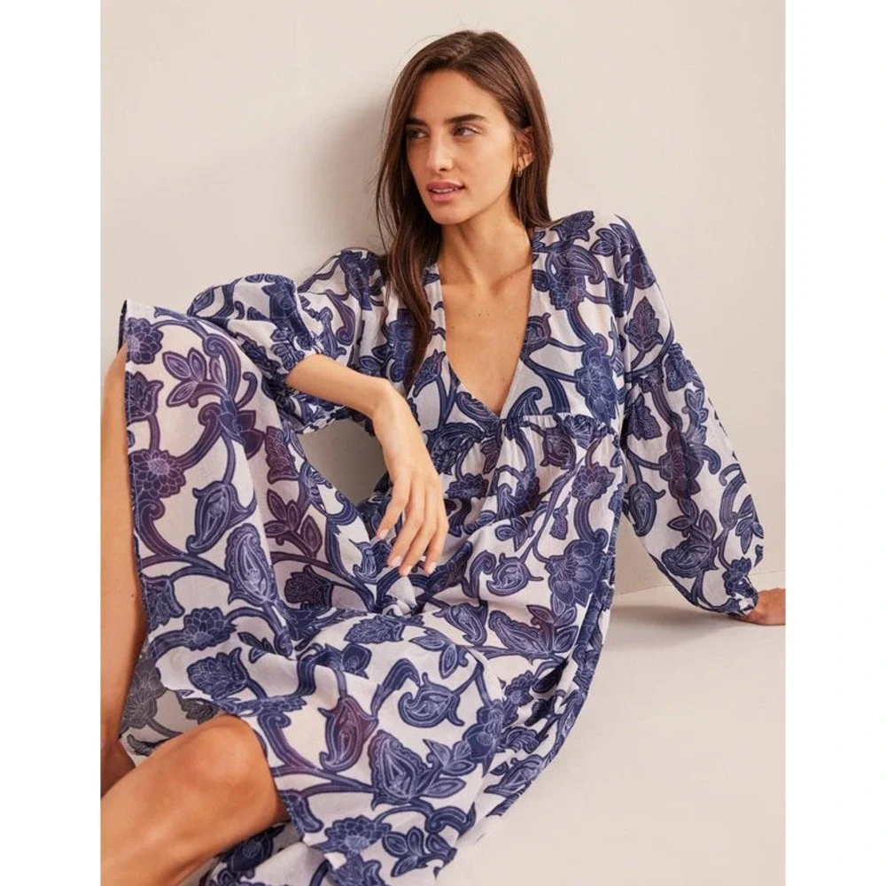 Boden | Dresses | Boden Sarah Maxi Kaftan Dress Size P Petite Blue ...